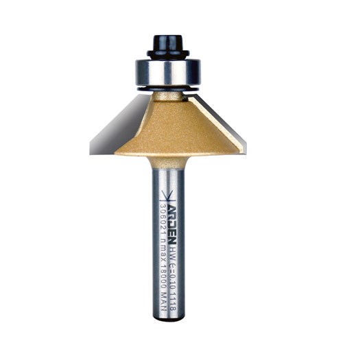 Arden Chamfer Bit with Bearing 30mm Diameter 45 Angle 1 4 Shank Carbatec
